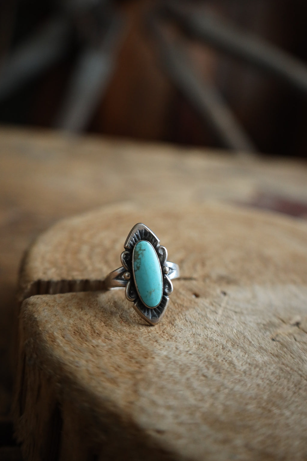 Vintage Turquoise Marquis Frame Ring- 7.5 – Maverick Fine Western Wear