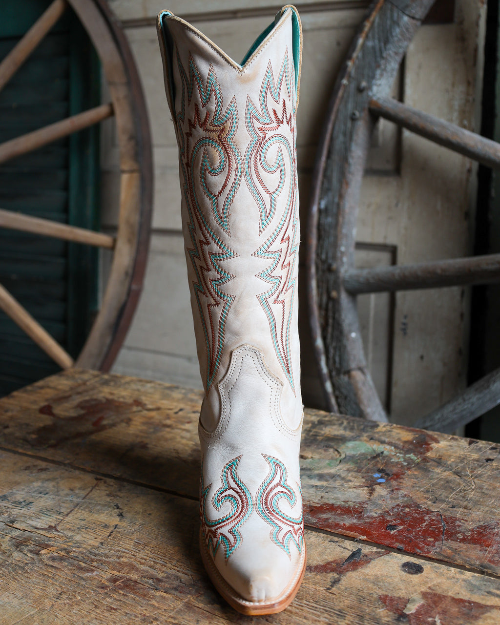 Corral Women's Blue And Red Embroidery Bone Snip Toe 15" Cowboy Boot ...