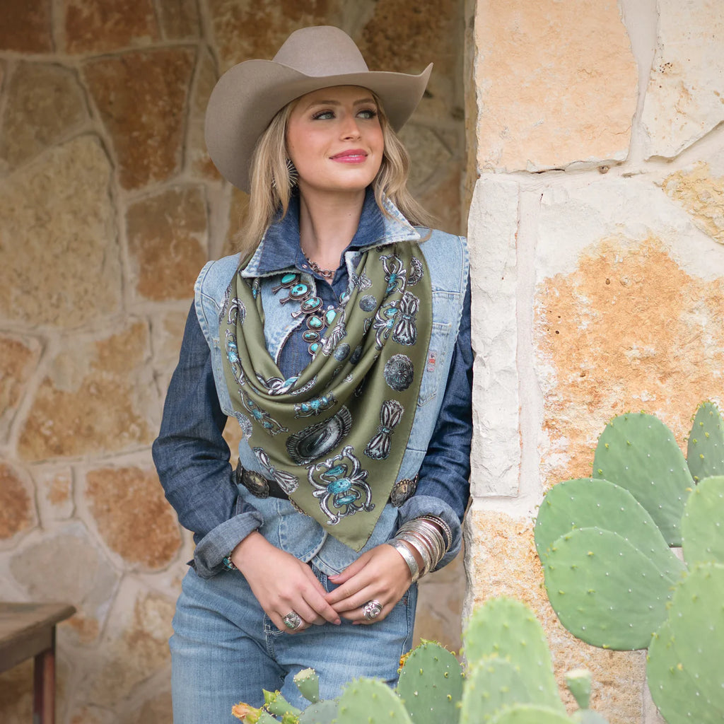 Turqs And Conchos Long And Tall Sage Scarf – Maverick Fine Western Wear